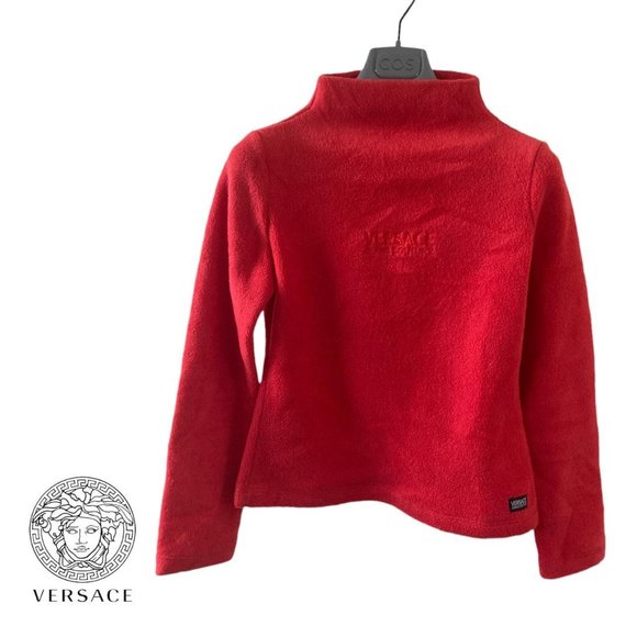 Versace | Sweaters | Gianni Versace Red Fuzzy Fleece Mock Turtleneck ...